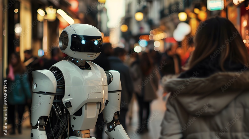 Humanoid Robot: A humanoid robot interacting with people in a busy ...
