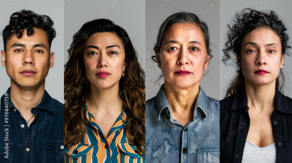 Four individuals with distinct styles and expressions are posed ...