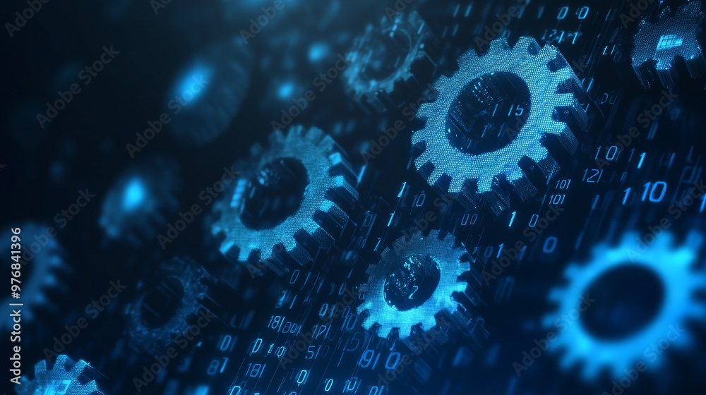 Automation software background featuring gear icons created with binary ...