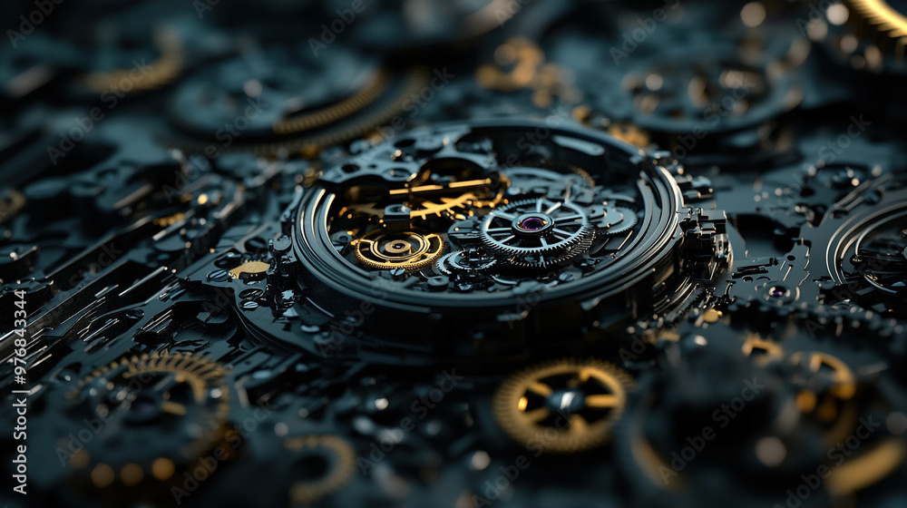 Intricate dismantled mechanical watch with detailed gears and springs ...