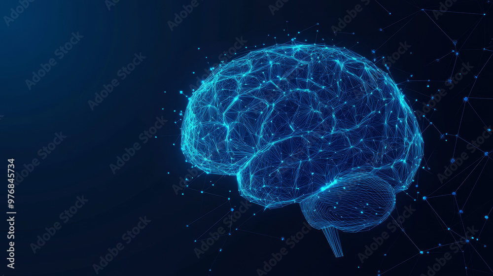 Abstract low-poly digital human brain. Represents neural networks and ...