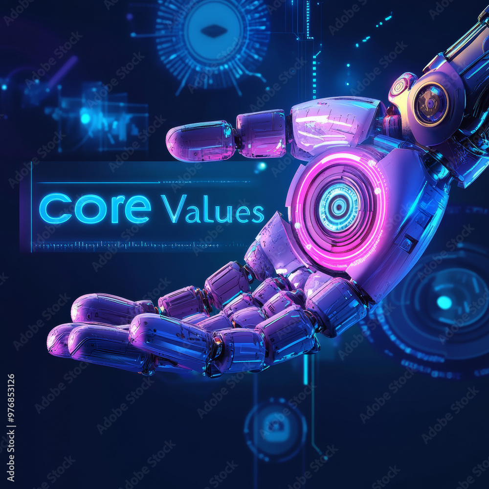 Core Values icon displayed in a robotic hand. It signifies ...