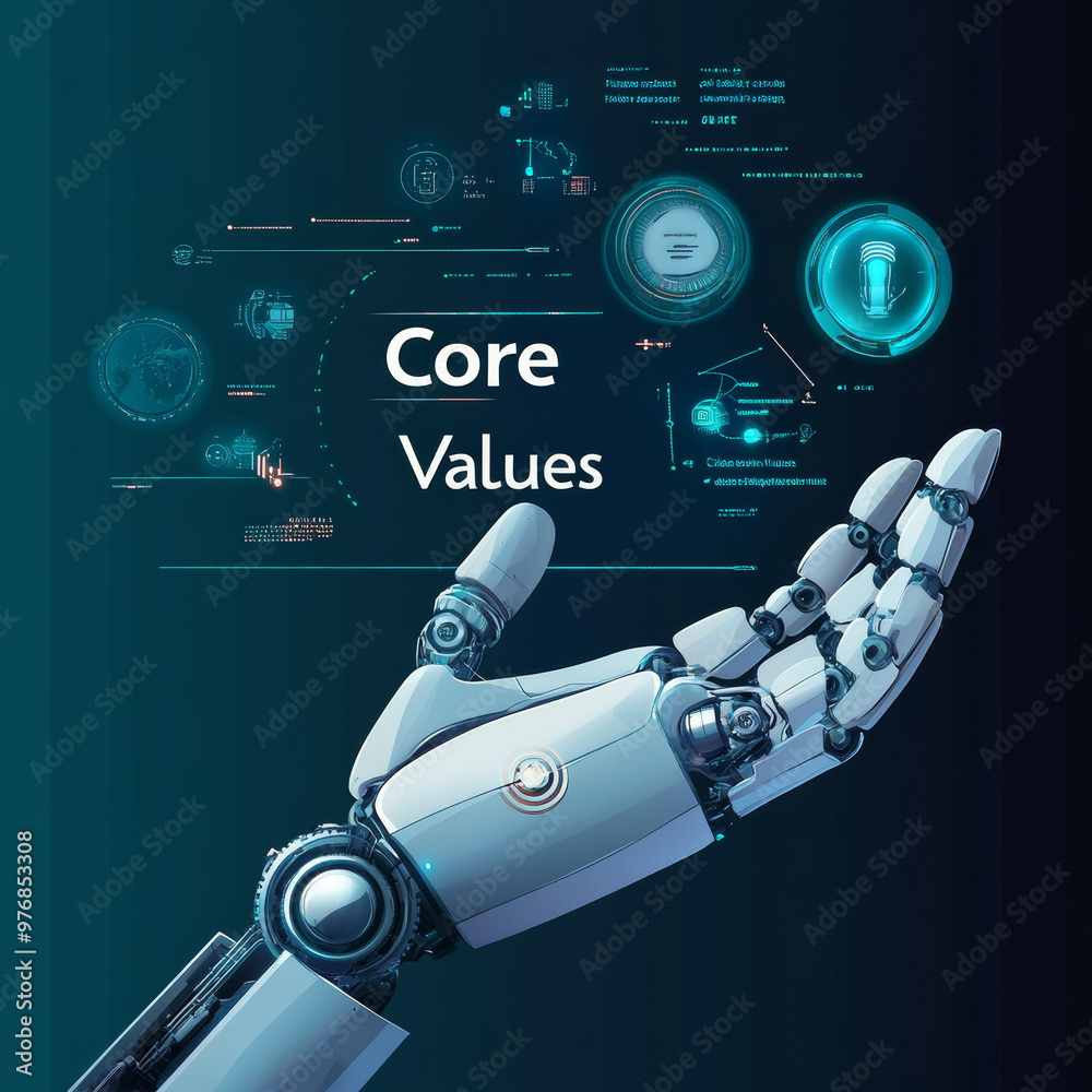 Core Values icon displayed in a robotic hand. It signifies ...
