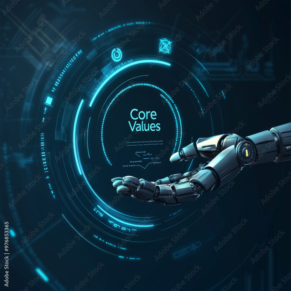 Core Values icon displayed in a robotic hand. It signifies ...