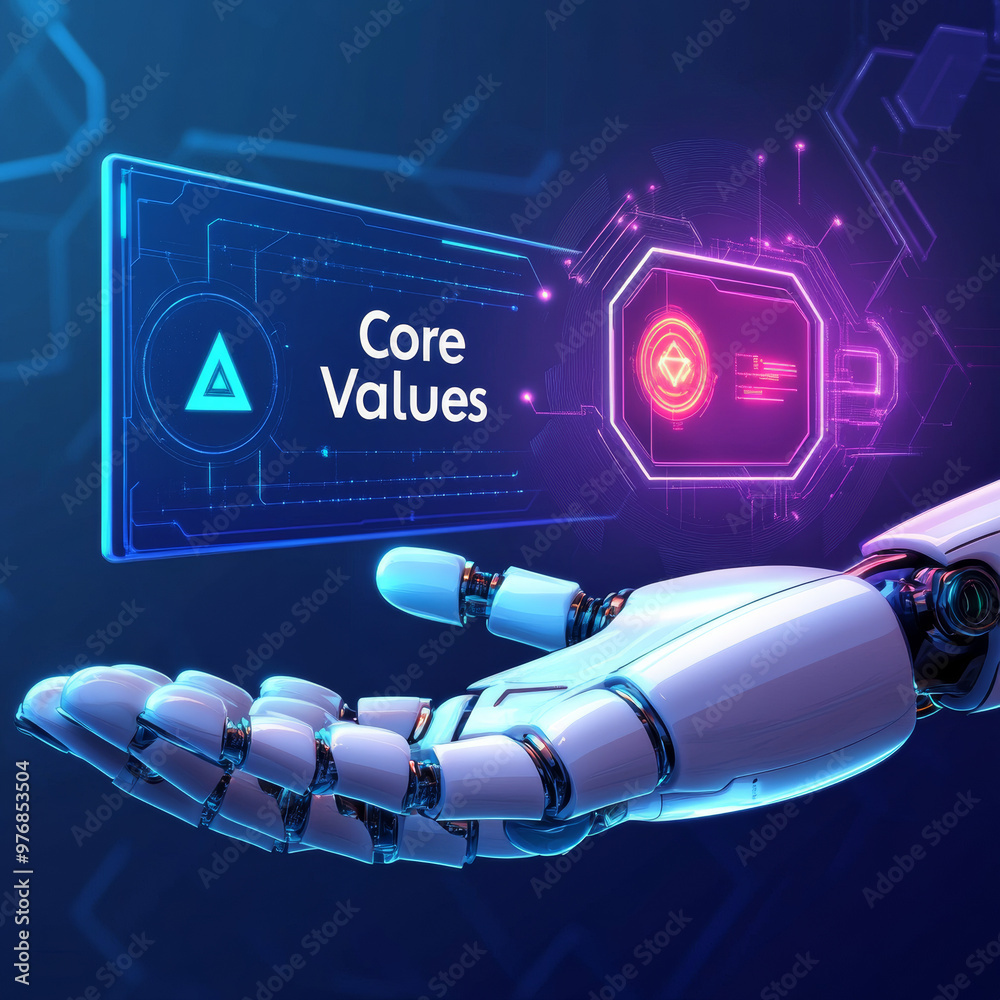 Core Values icon displayed in a robotic hand. It signifies ...
