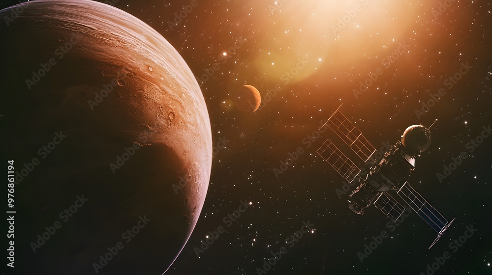 Solar System with Spacecraft: A spacecraft navigating through the solar ...