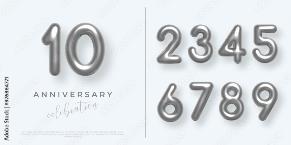 Birthday anniversary silver numbers set template with number 10 ...
