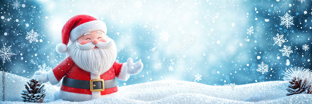 Cheerful Santa Claus in a Snowy Winter Wonderland with Falling ...