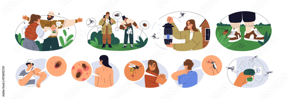 Insect bite prevention and allergy symptoms set. Protect from ...