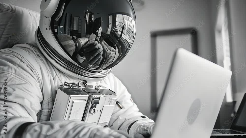 Astronaut Using Laptop in Futuristic Office: A Glimpse of Space-Work ...