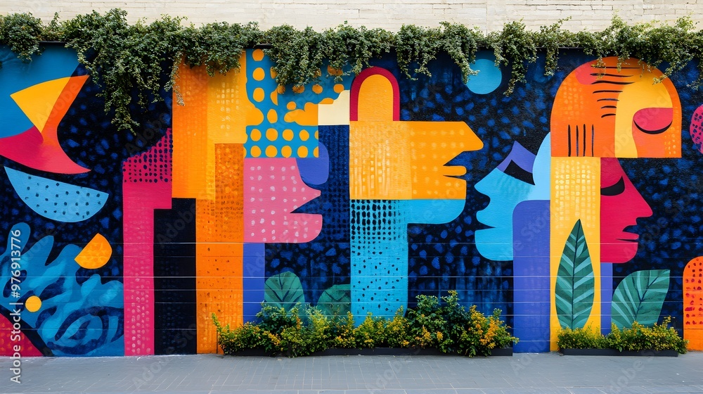 A community mural depicting key historical milestones, painted in a ...