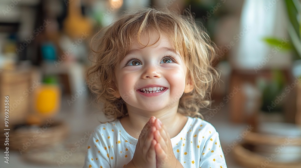 Innocent Hope: A little girl with blonde curls and bright eyes gazes ...
