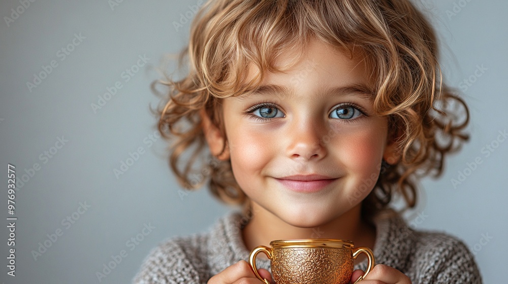 Golden Boy, Golden Dreams: A young boy with captivating blue eyes beams ...