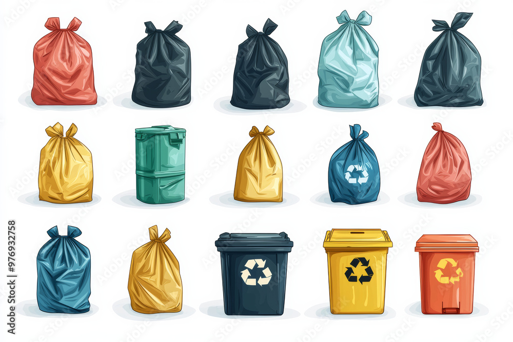Colorful Garbage Bags and Recycling Bins: A Visual Guide to Waste ...