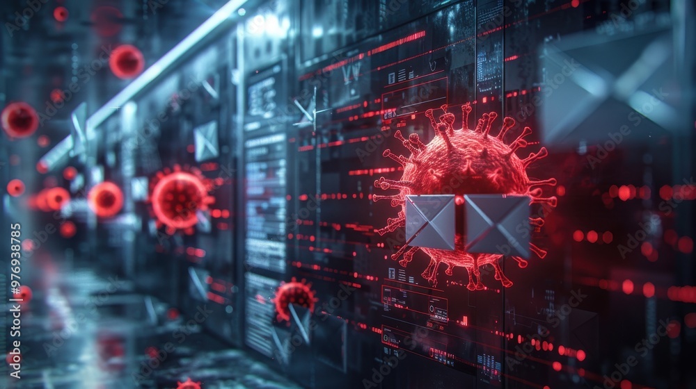 A sleek email inbox interface with an alarming red warning about a ...