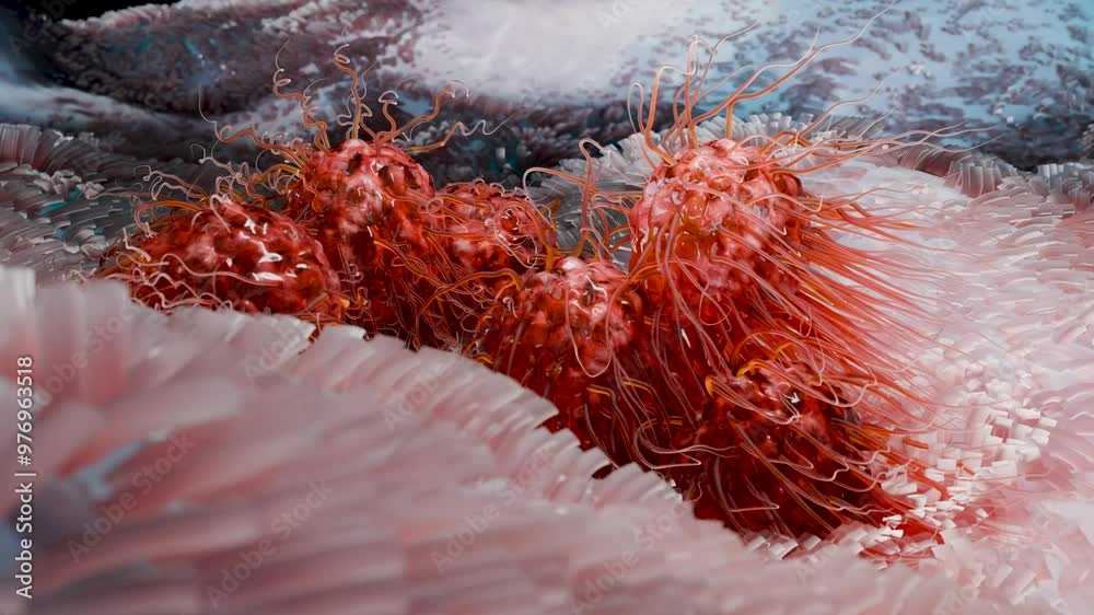 Peritrichous Bacteria with lot of flagellum, harmful bacillus with long ...