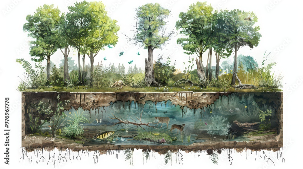 Blueprint of a natural reserve ecosystem, showcasing conservation ...