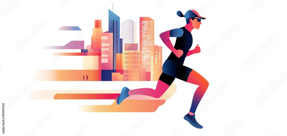 Produce a dynamic side view of a fast-paced marathon runner racing ...