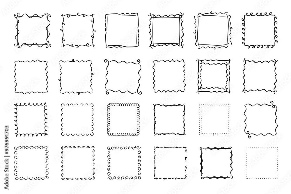 Square doodle frames ,hand-drawn monograms.Edgings and cadres with ...