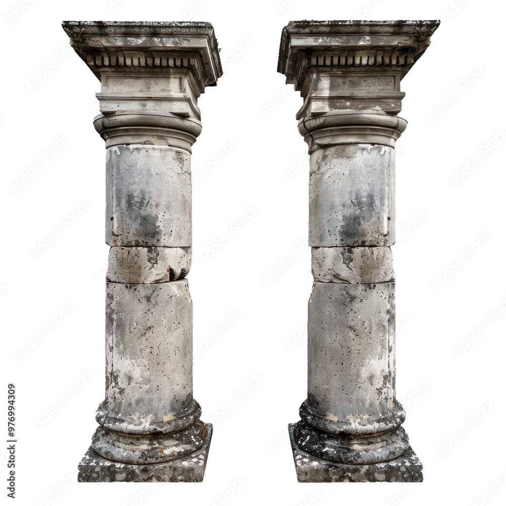 Two old columns standing tall and showing the effects of time and ...