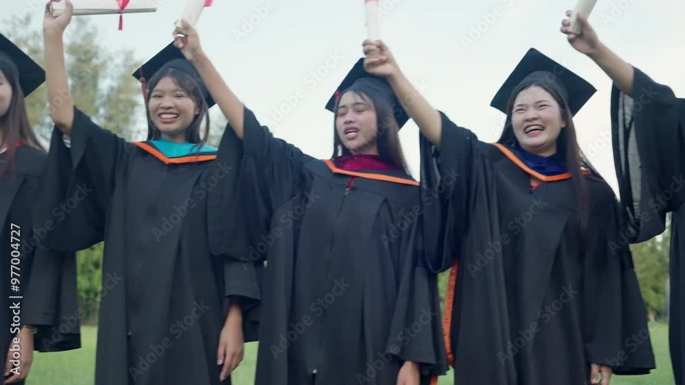 Three women in graduation gowns are holding their graduation ...