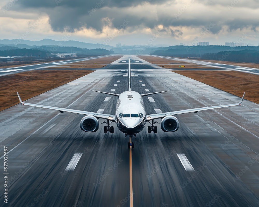 Airplane Taking Off From Runway, Powerful Engines Propel The Aircraft ...