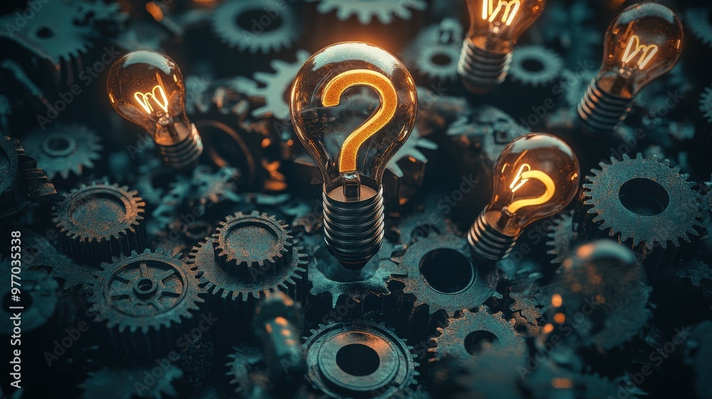 a visual banner intertwining gears, lightbulbs, and question marks to ...