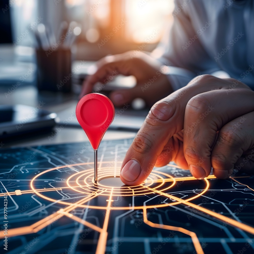 A detailed map displaying a specific location marked with two vibrant ...