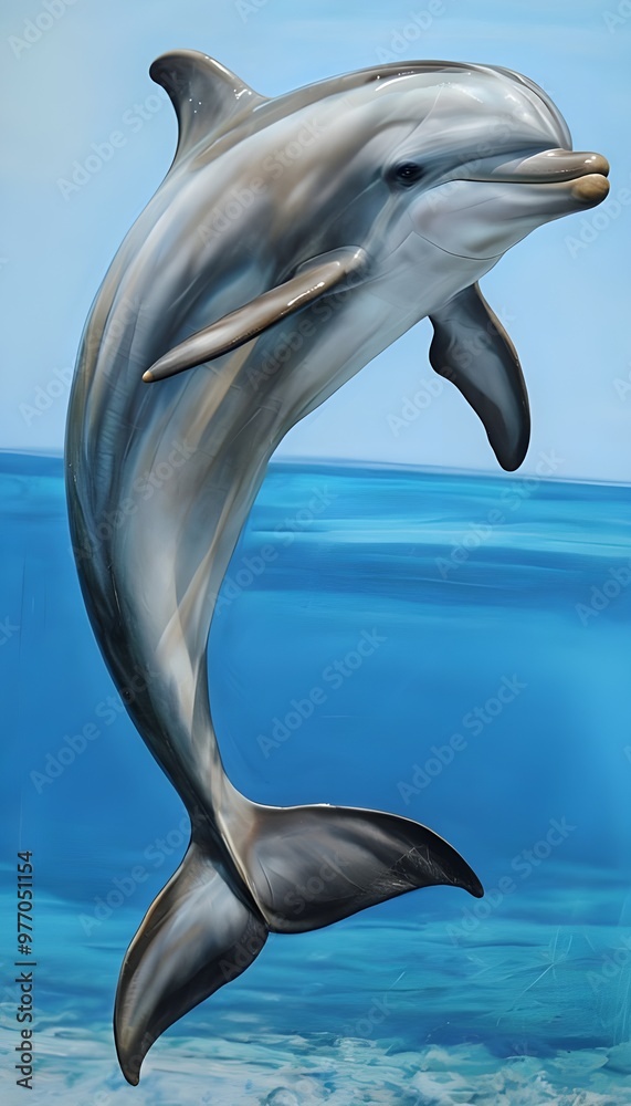 Minimalist silhouette image of a dolphin arching in mid-jump position ...