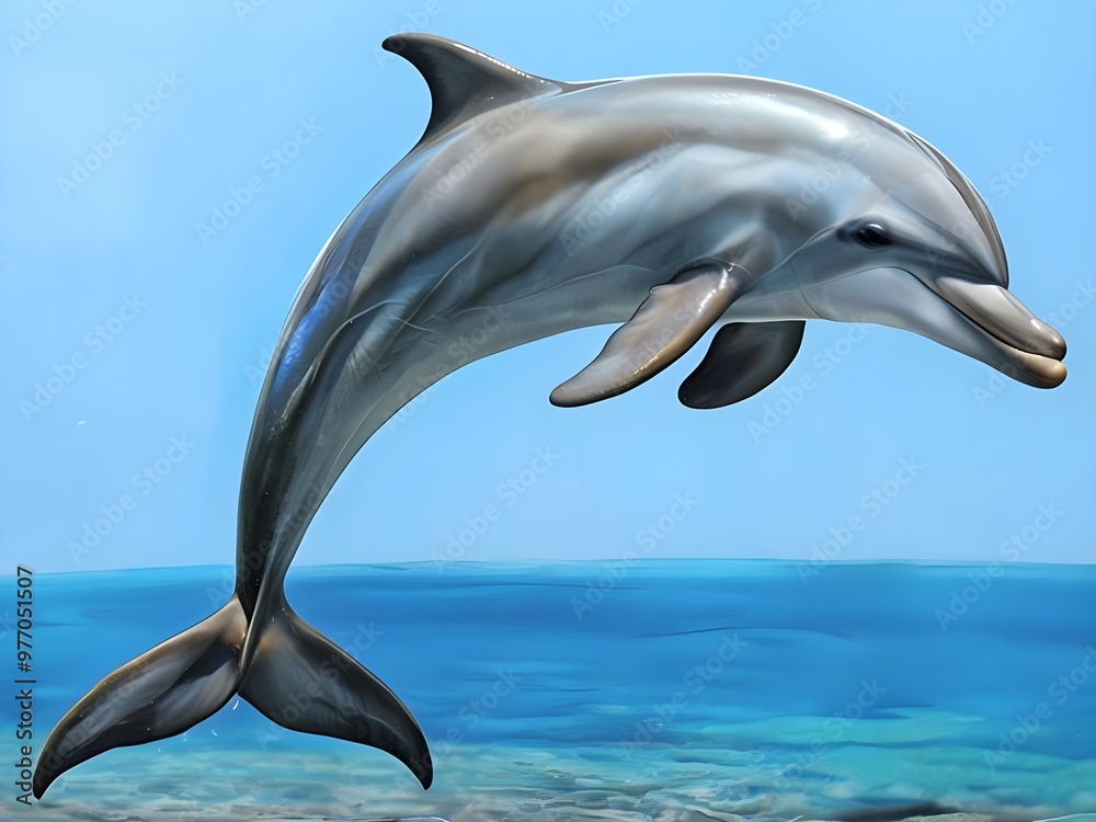 Minimalist silhouette image of a dolphin arching in mid-jump position ...