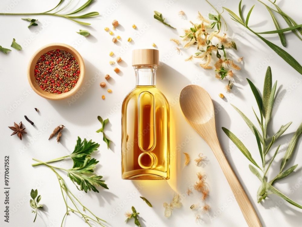 Bottle of organic edible evening primrose oil , clean and minimalist ...