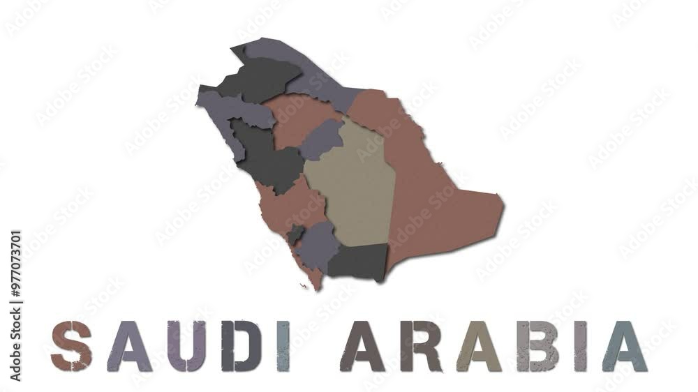 Saudi Arabia map with paper regions. Animated country map growing from ...