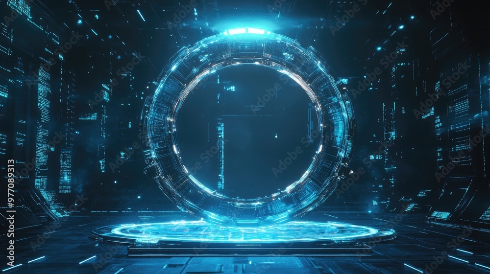 Teleportation podium with portal design Futuristic sci fi stage ...