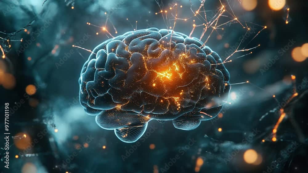 Human brain with neural connections. Human brain hologram. Brain anatomy. Human brain animation ...