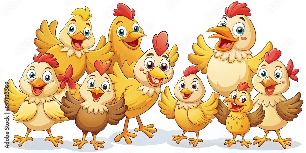 Cheerful cartoon chickens show off their lively personalities through ...