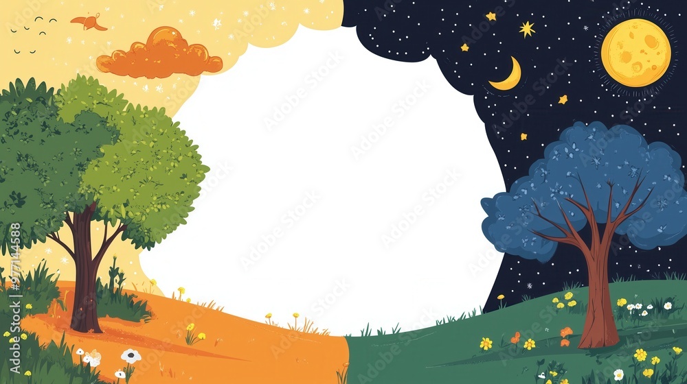 Photo & Art Print Day and Night Cartoon Background for Kids' Songs with ...