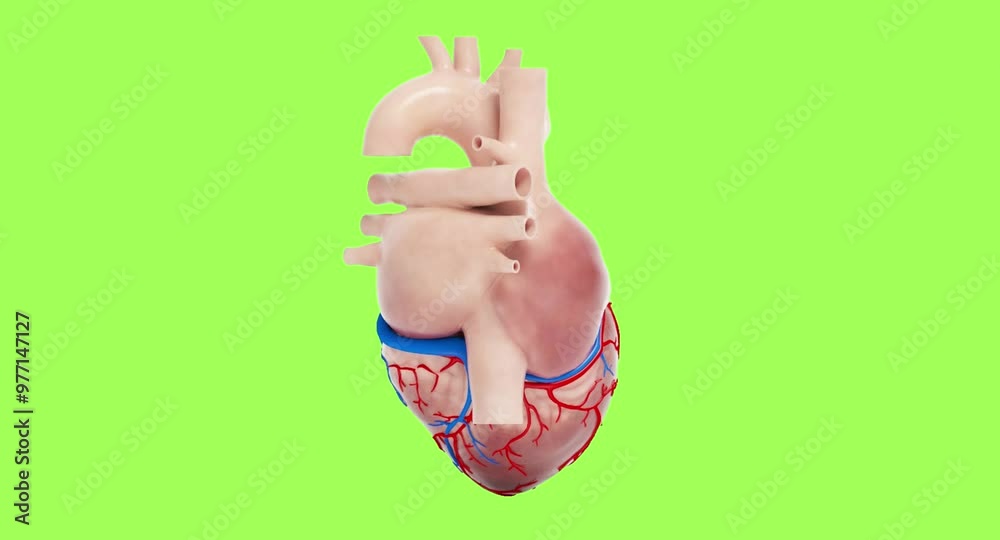 A realistic anatomical model of a human heart with visible blood ...