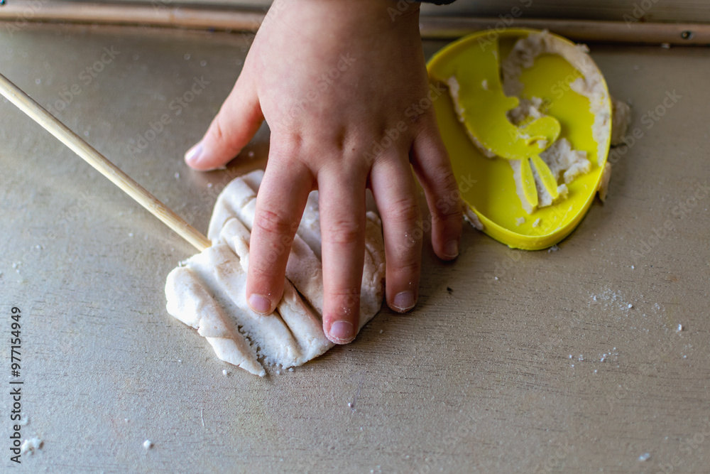Child having fun modeling salt dough, authentic activity, fine motor ...