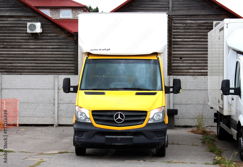 Vinnytsia, Ukraine; September 14, 2024. Yellow Mercedes-Benz Sprinter ...
