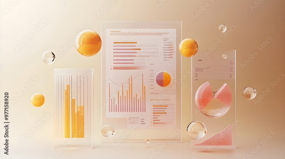 A 3D financial report displayed in mid-air against a soft, neutral ...