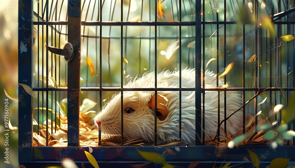 Symbolism of Freedom: Hyper-Realistic Close-Up of an Open Cage Bathed ...