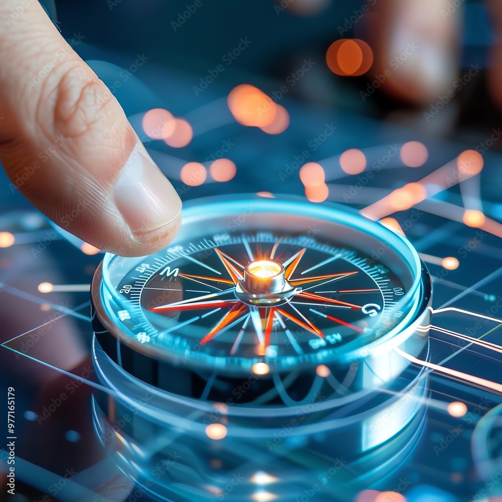 compass pointing towards strategic business directions, representing ...
