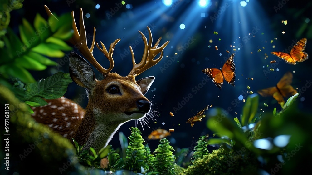 Illustration of the food chain in an ecosystem, realistic, producers ...