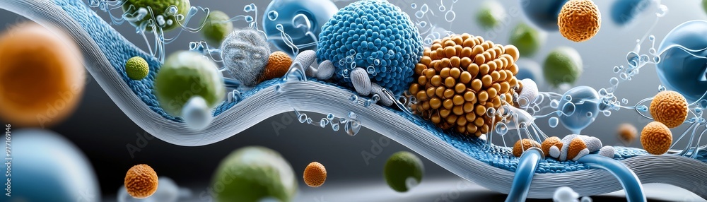 Schematic diagram of the process of cellular metabolism, photorealistic ...