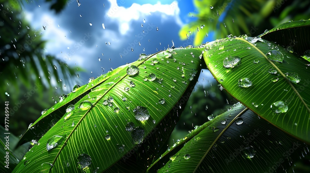Visualization of the water cycle in a tropical rainforest, realistic ...