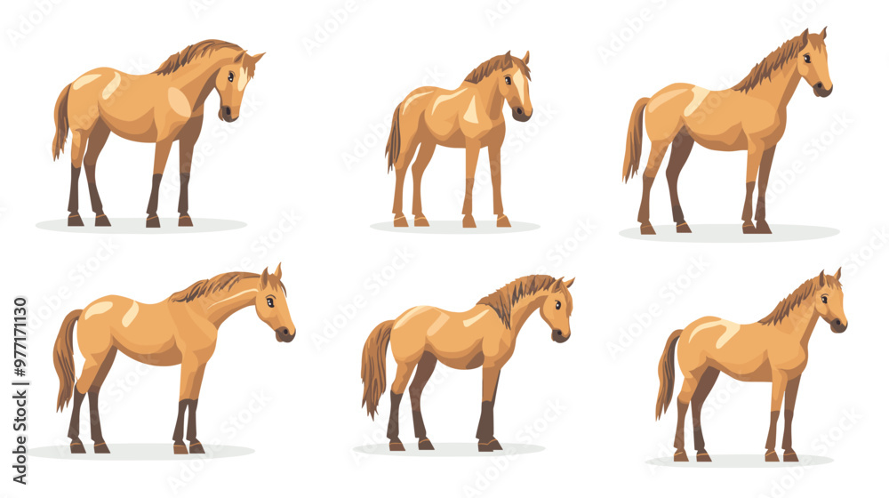 Horse poses. Wild horses walking or gallop running pose, arabian mare ...