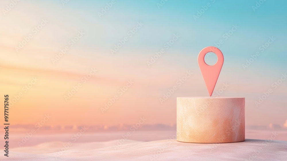Pastel sky with a bold pin icon on podium, representing navigation in ...
