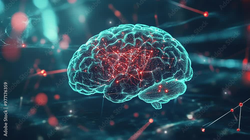 Human brain with neural connections. Human brain hologram. Brain ...