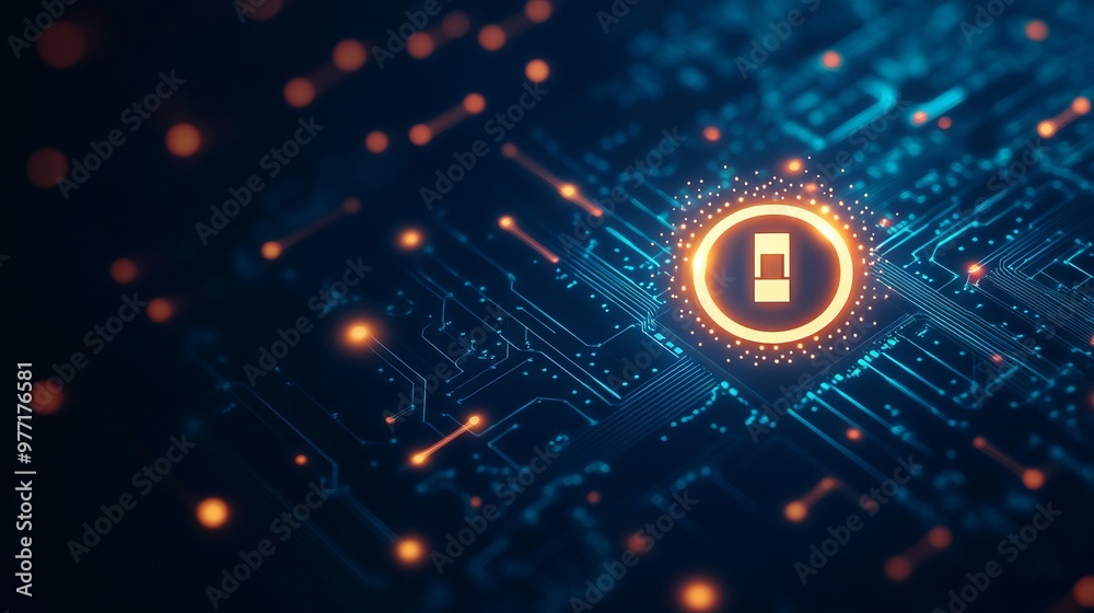 A power button on a digital semiconductor. AI chip with power icon or ...