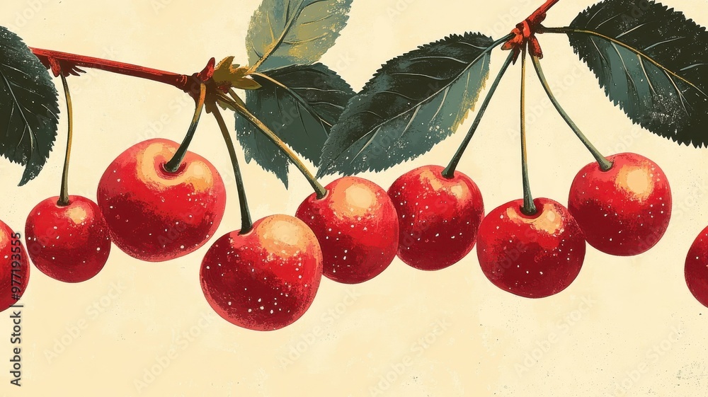Playful cherry illustration featuring textured patterns, adding depth ...
